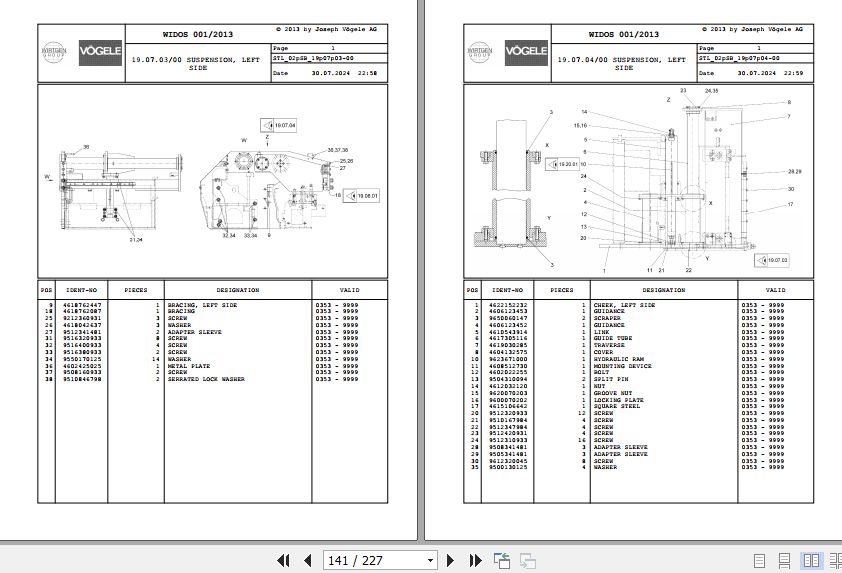 Vogele Asphalt Pavers SB 250 02.SB 5000000012 Spare Parts Catalog