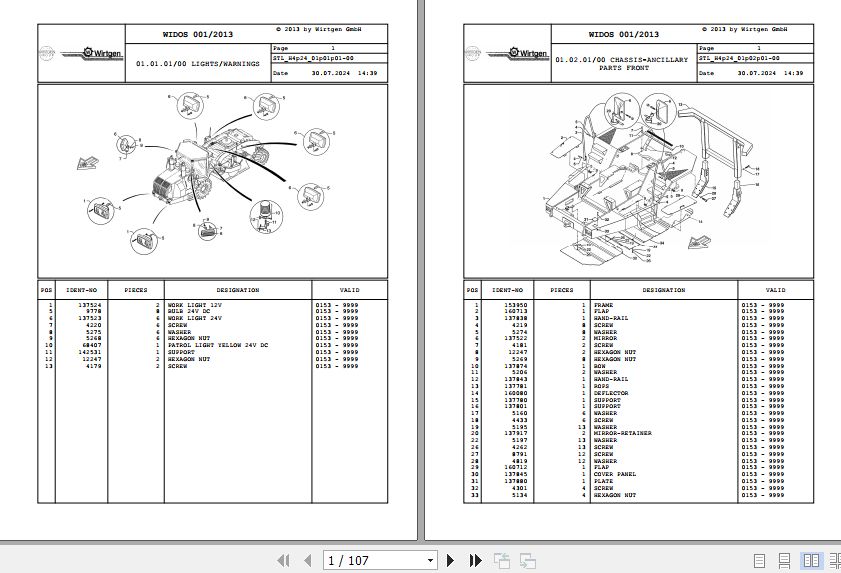 Wirtgen Asphalt Milling RACO 350 H4.24 153999 Spare Parts Catalog