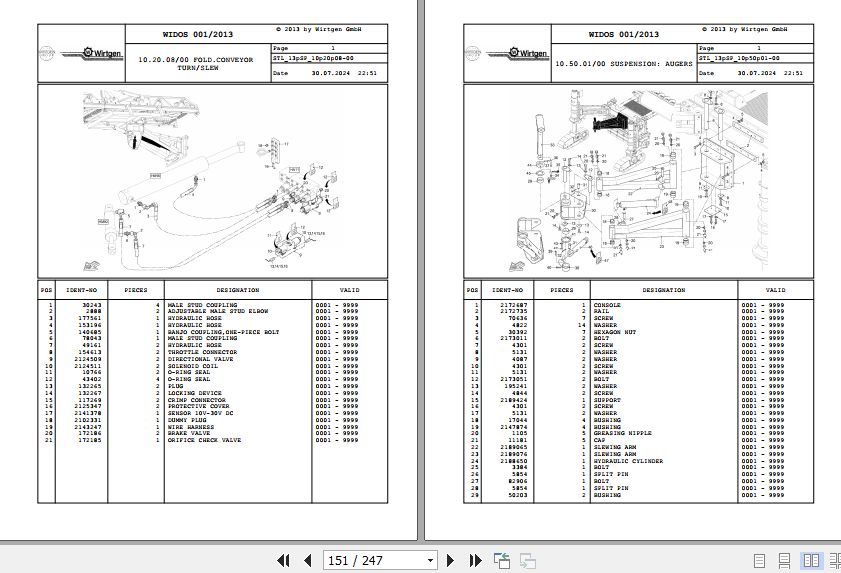 Wirtgen Slipform Paver SP 25 13.SP 2165583 Spare Parts Catalog