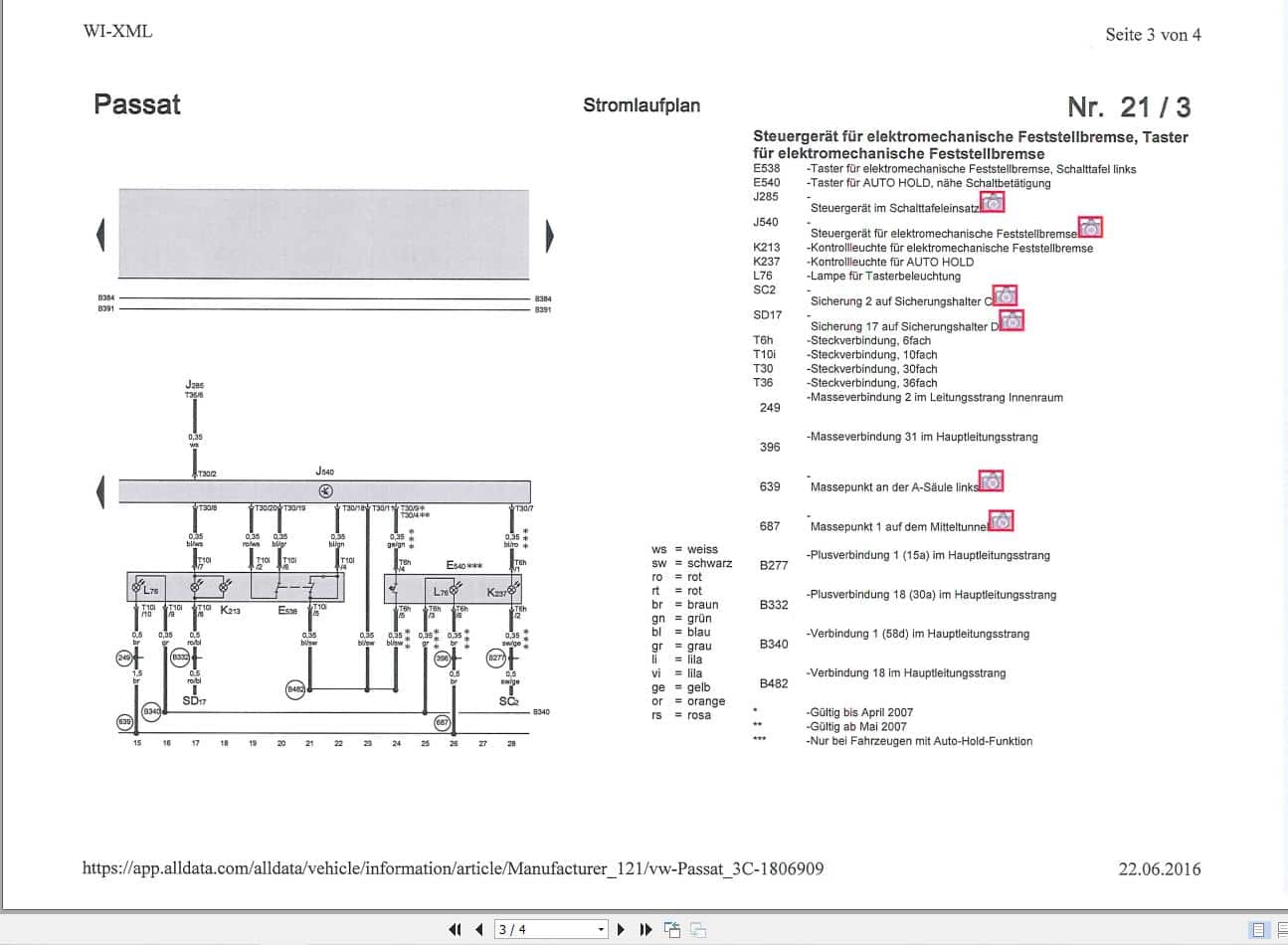 ZF Electric Park Brake for Passat Circuit Diagram DE