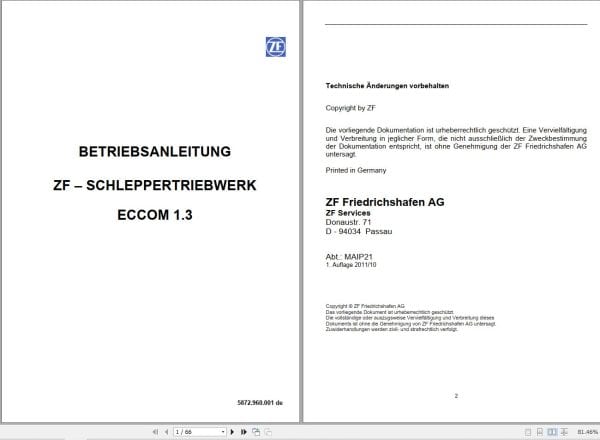 ZF Transmission ECCOM Diagrams and Operating Manual EN DE