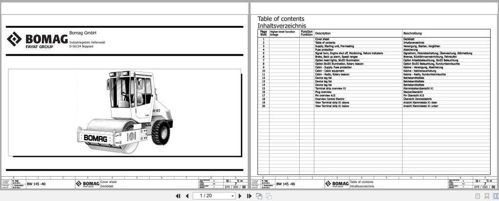 Bomag Single Drum Vibratory Rollers BW 145 DH-40 Electrical Hydraulic Schematic