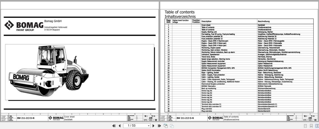 Bomag Single Drum Vibratory Rollers BW 211 D-4i Electrical Hydraulic Schematic