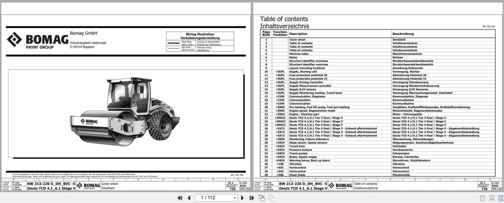 Bomag Single Drum Vibratory Rollers BW 213 BVC-5 Electrical Hydraulic Schematic