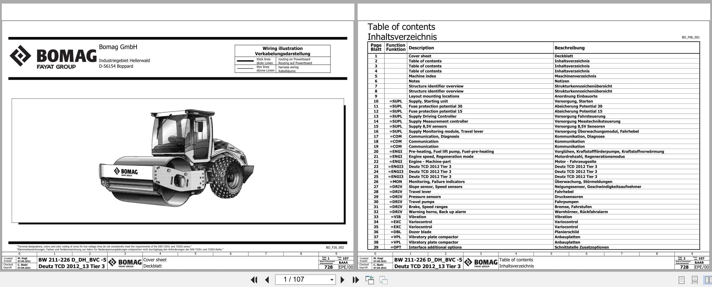 Bomag Single Drum Vibratory Rollers BW 213 DH-5 TIER 3 Electrical Hydraulic Schematic