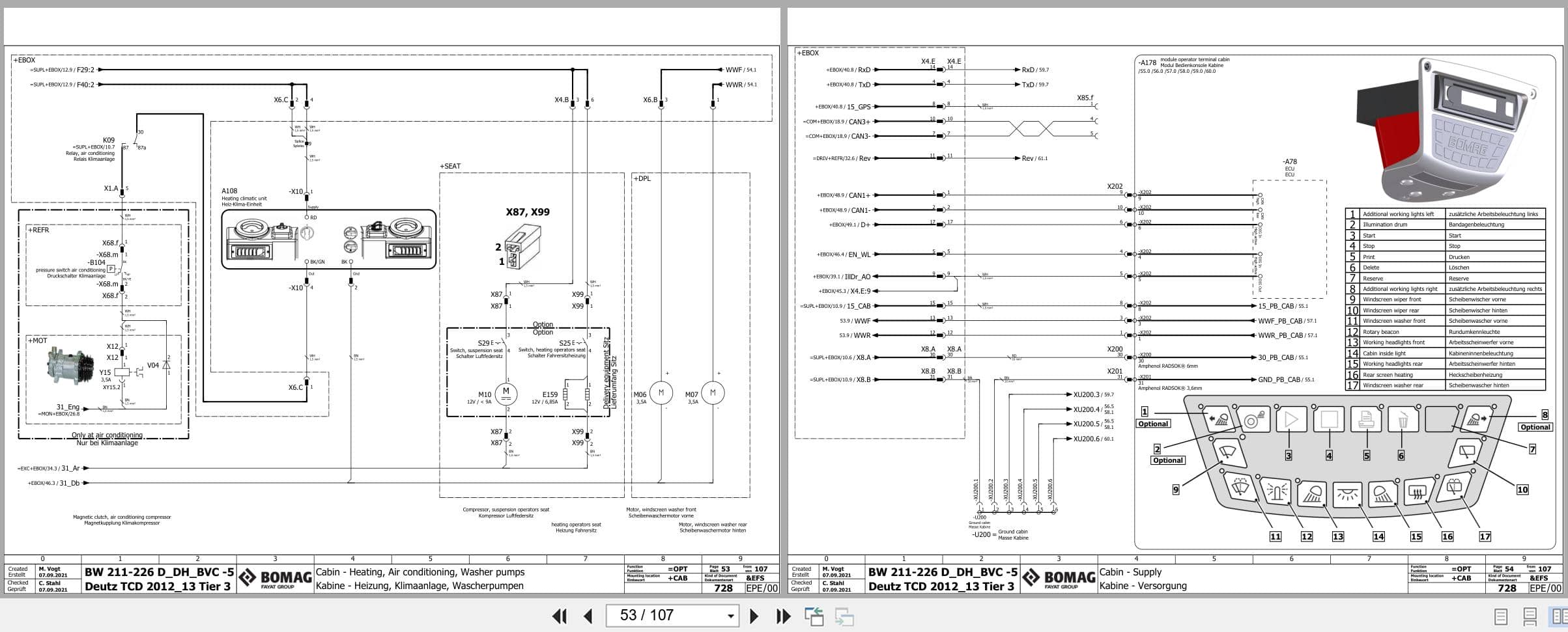 Bomag Single Drum Vibratory Rollers BW 213 DH-5 TIER 3 Electrical Hydraulic Schematic