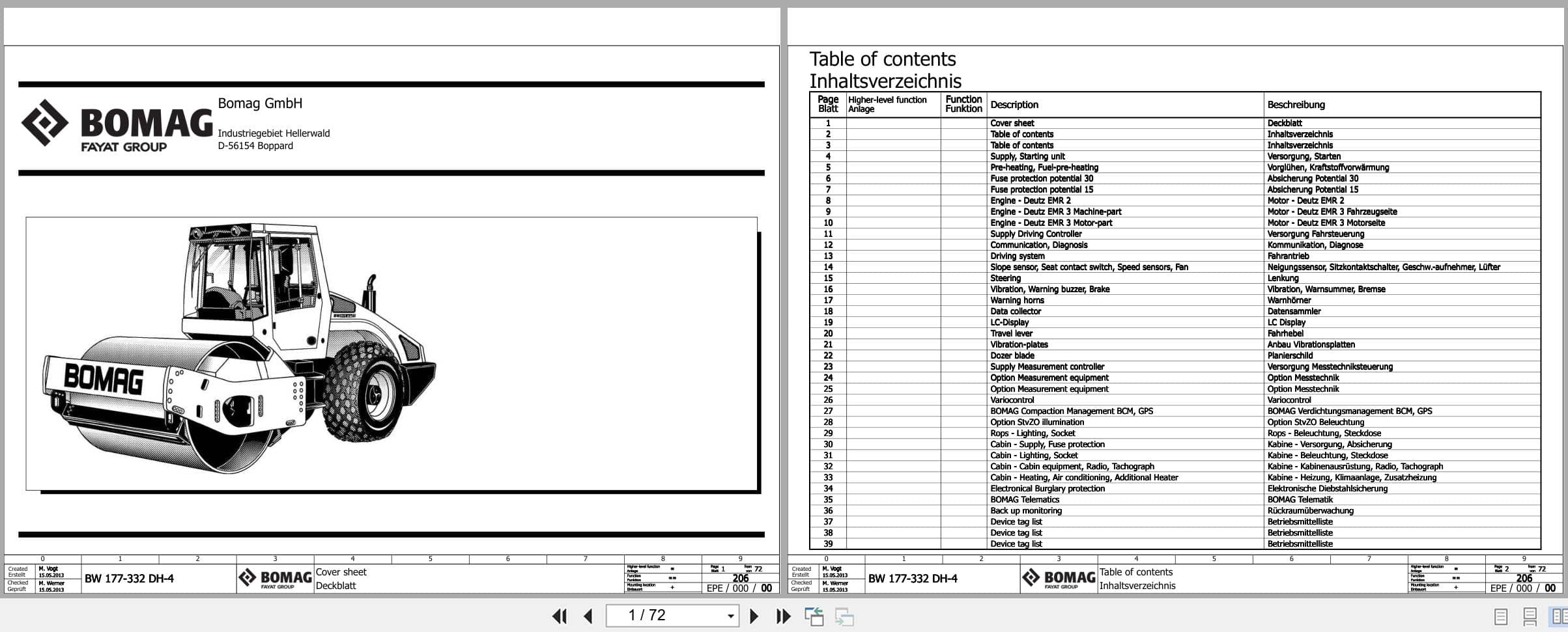 Bomag Single Drum Vibratory Rollers BW 213 PDH-4 Electrical Hydraulic Schematic