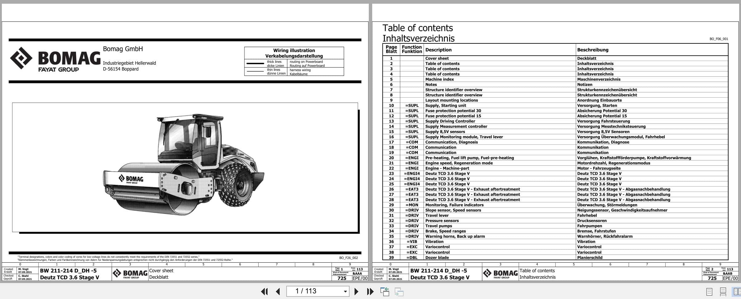 Bomag Single Drum Vibratory Rollers BW 214 D-5 Electrical Hydraulic Schematic