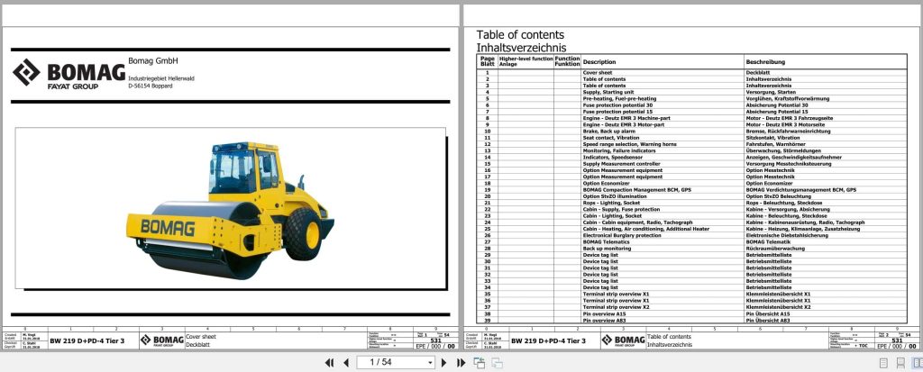 Bomag Single Drum Vibratory Rollers BW 219 D-4 Electrical Hydraulic Schematic