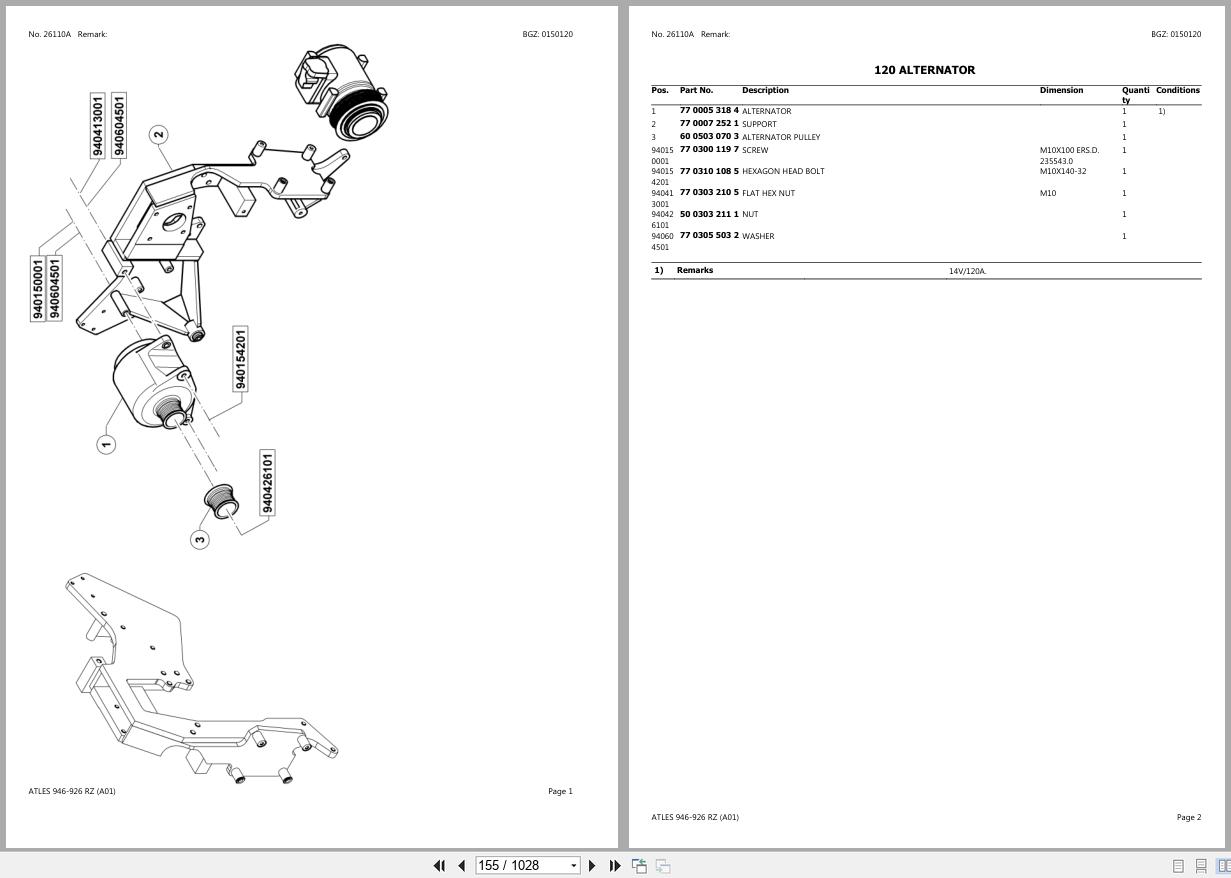 CLAAS ATLES 946-926 RZ A0100100-A0199999 Spare Parts Catalog