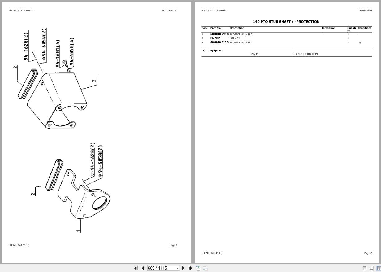 CLAAS DIONIS 140-110 CT55D3000-CT55D5999 Spare Parts Catalog