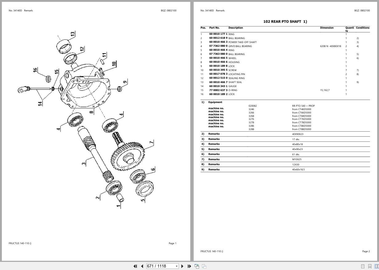 CLAAS FRUCTUS 140-110 CT78D3000-CT78D5999 Spare Parts Catalog