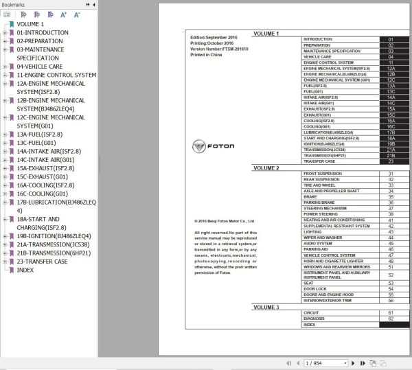 Foton Sauvana 2016 Workshop Manual