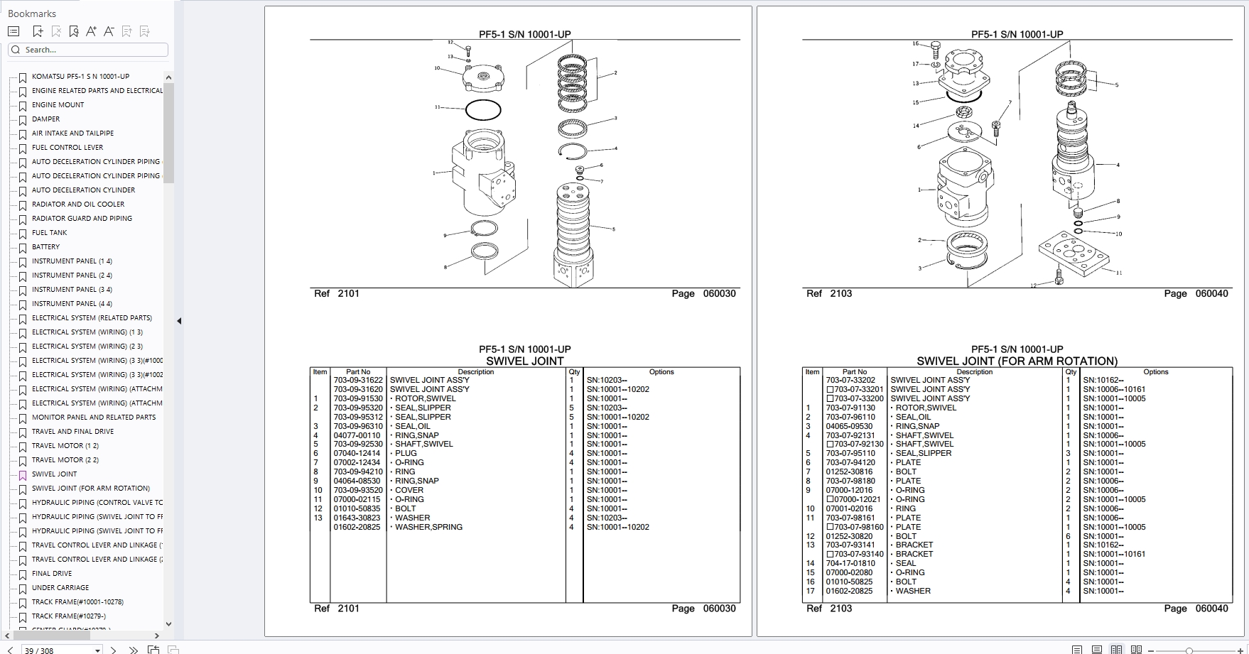 Komatsu Excavator PF5-1 SN 10001-UP Parts Catalog