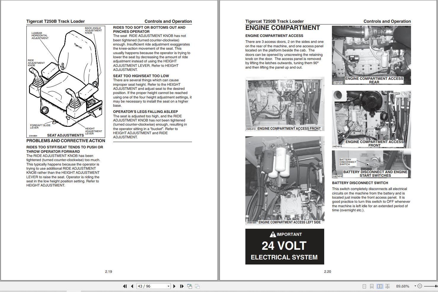 Tigercat Track Loader T250B Operator Manual