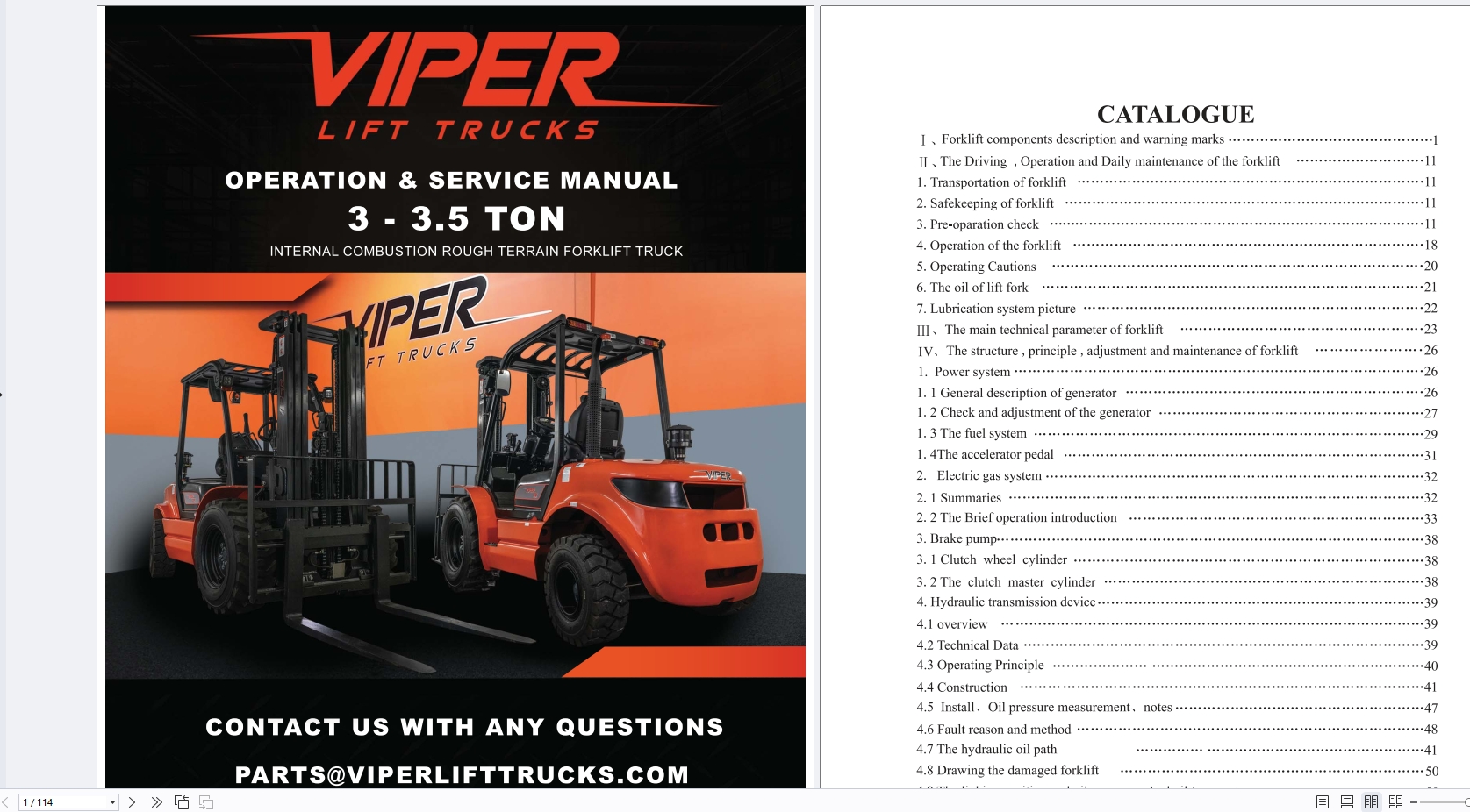 Viper Forklift Operation Parts Service Manual PDF 302MB