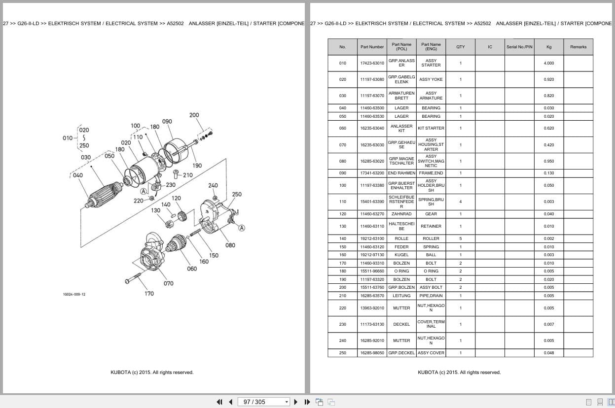 Kubota Tractor G26-II-LD Parts Catalog EN DE