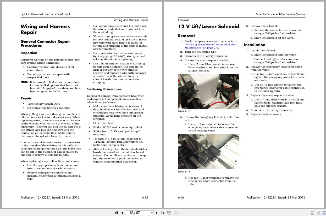 Liftrite Personnel Lifter SpinGo Service Manual 1244228A 2016