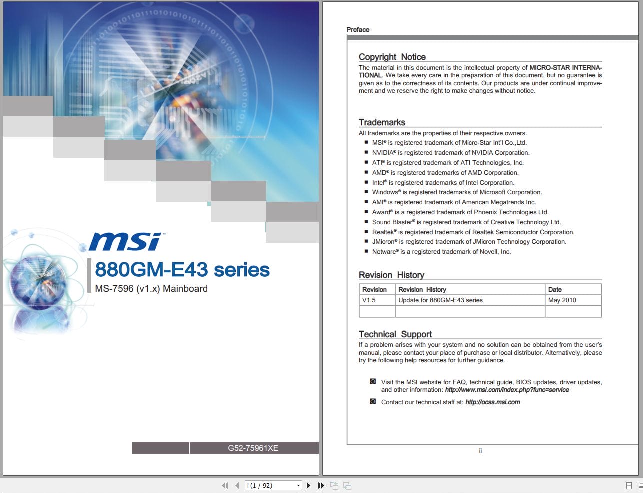 MSI Mainboard 880GM-E43 Series MS-7596 User Manual G52-75961XE
