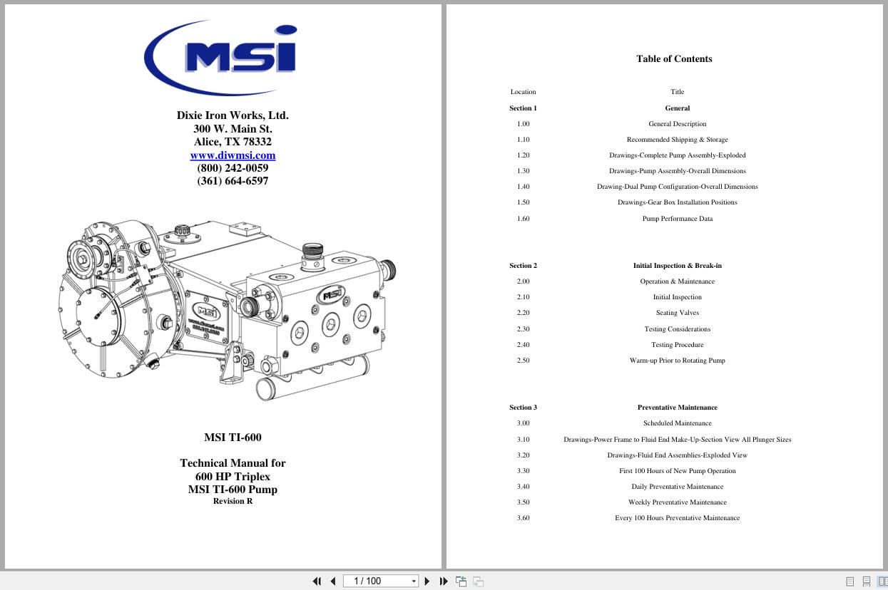 MSI Pump MSITI-600 Technical Manual