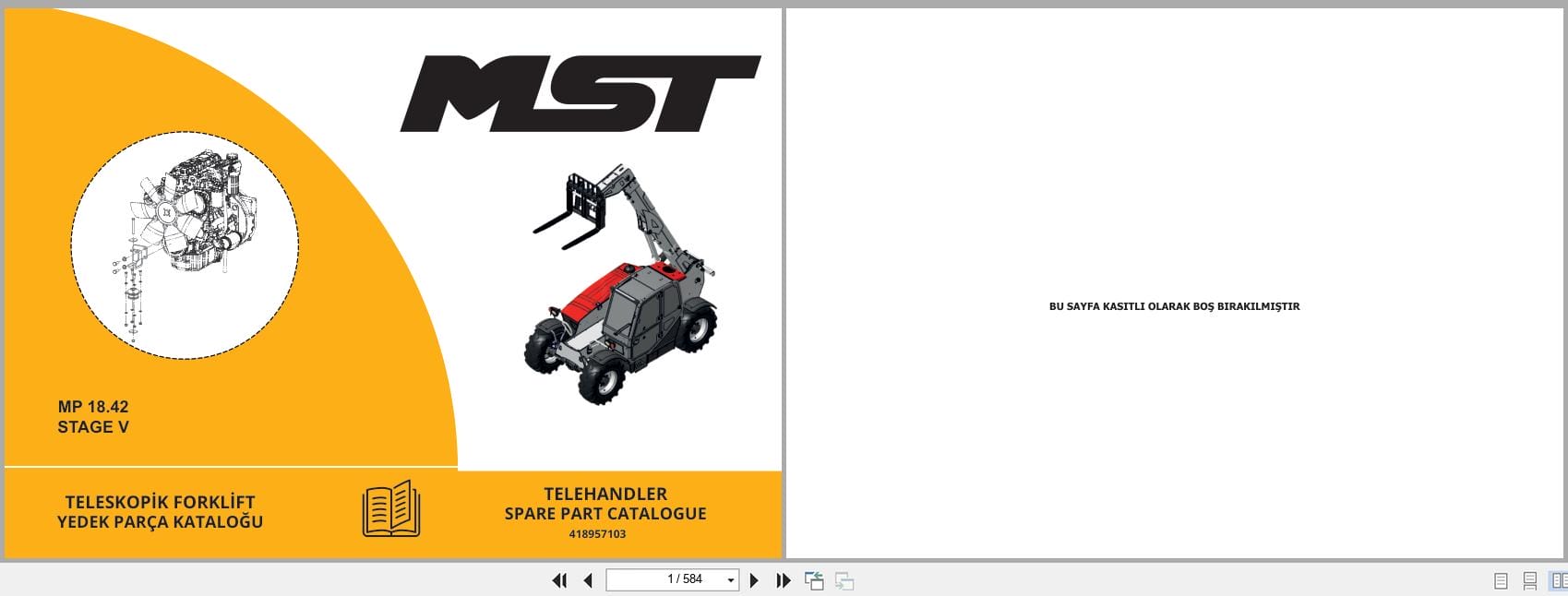 MST Telehandler MP18.42 Stage V Parts Manual 418957103 EN TR