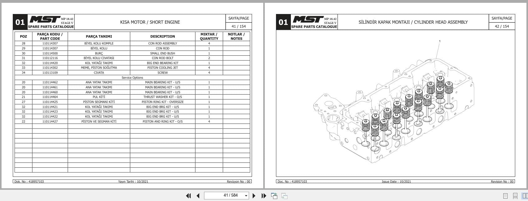 MST Telehandler MP18.42 Stage V Parts Manual 418957103 EN TR