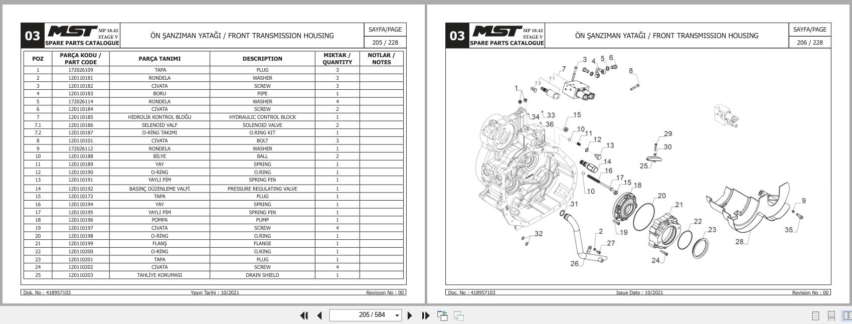 MST Telehandler MP18.42 Stage V Parts Manual 418957103 EN TR