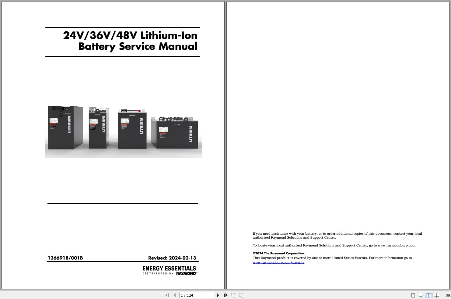 Raymond Lithium-Ion Battery Installation Owners Manuals