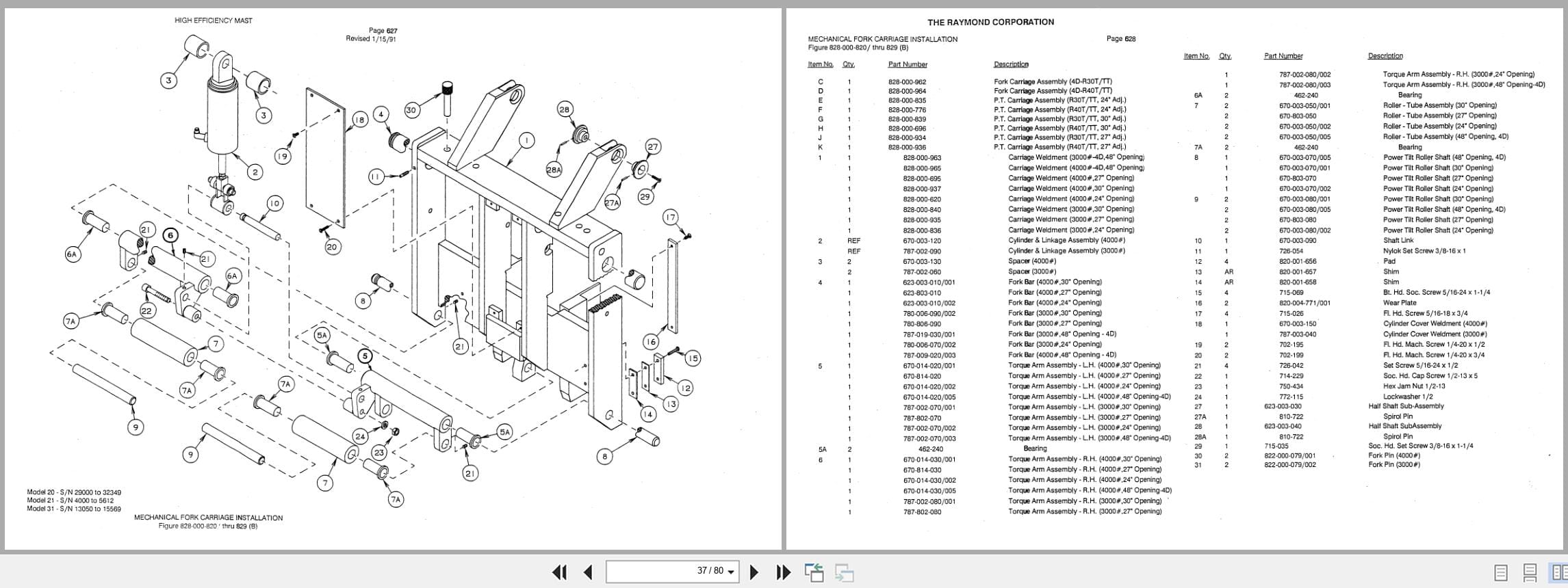 Raymond Reach R30TN High Efficiency Mast 11 Parts Catalog PDMM-0005