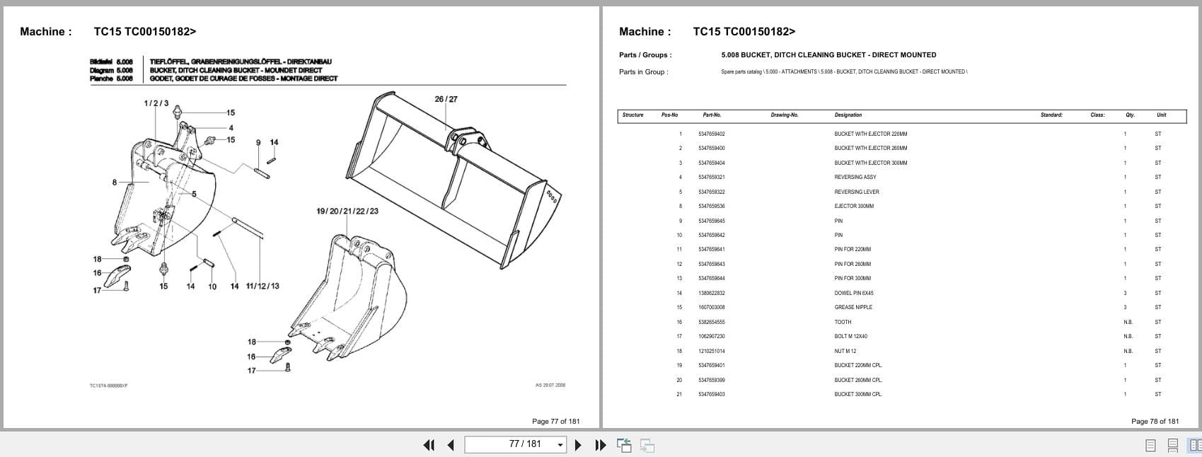 Terex Mini Excavator TC15 TC00150182- Spare Parts Catalog