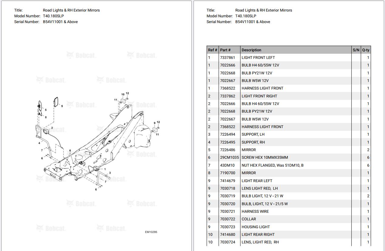 Bobcat Telehandlers T40.180SLP B54V11001 & Above 2024 Parts Manual
