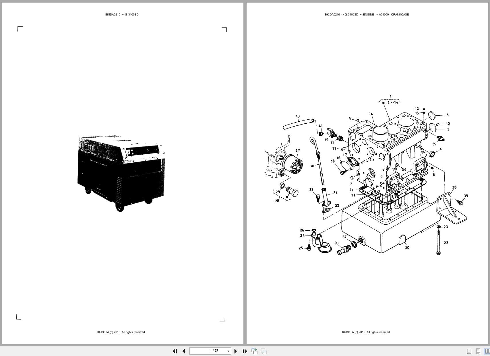 Kubota Generator G-3100SD Australia Parts Catalog