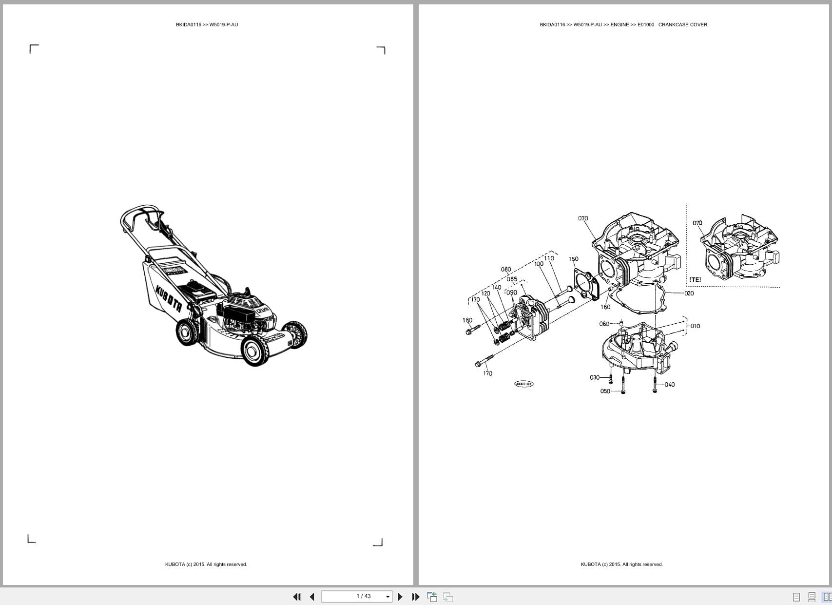 Kubota Mower W5019-P-AU Australia Parts Catalog