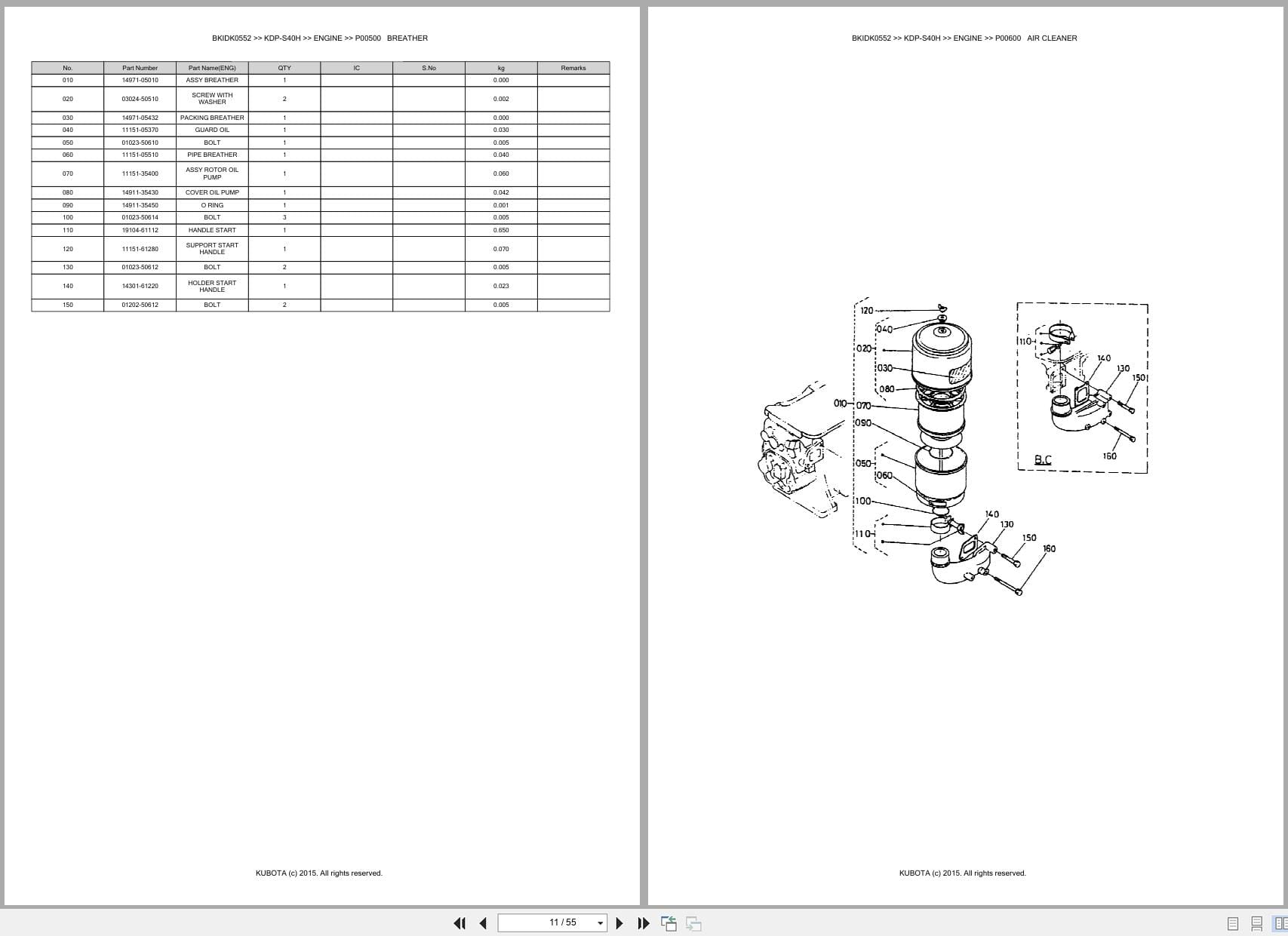 Kubota Pump KDP-S40H Australia Parts Catalog