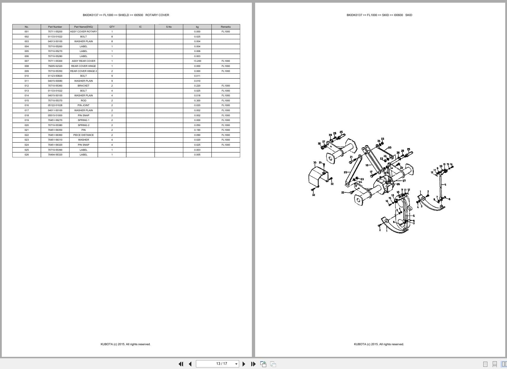 Kubota Rotary Tiller FL1000 Australia Parts Catalog