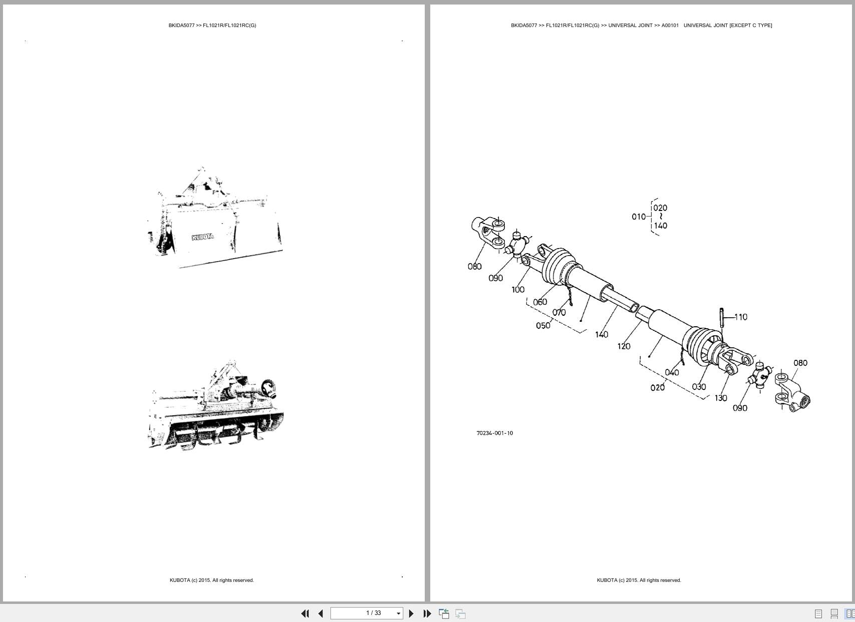 Kubota Rotary Tiller FL1021R FL1021RC(G) Australia Parts Catalog
