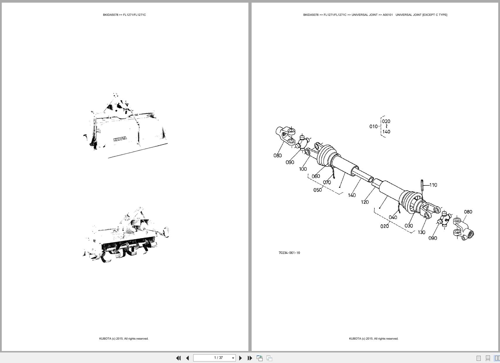 Kubota Rotary Tiller FL1271 FL1271C Australia Parts Catalog
