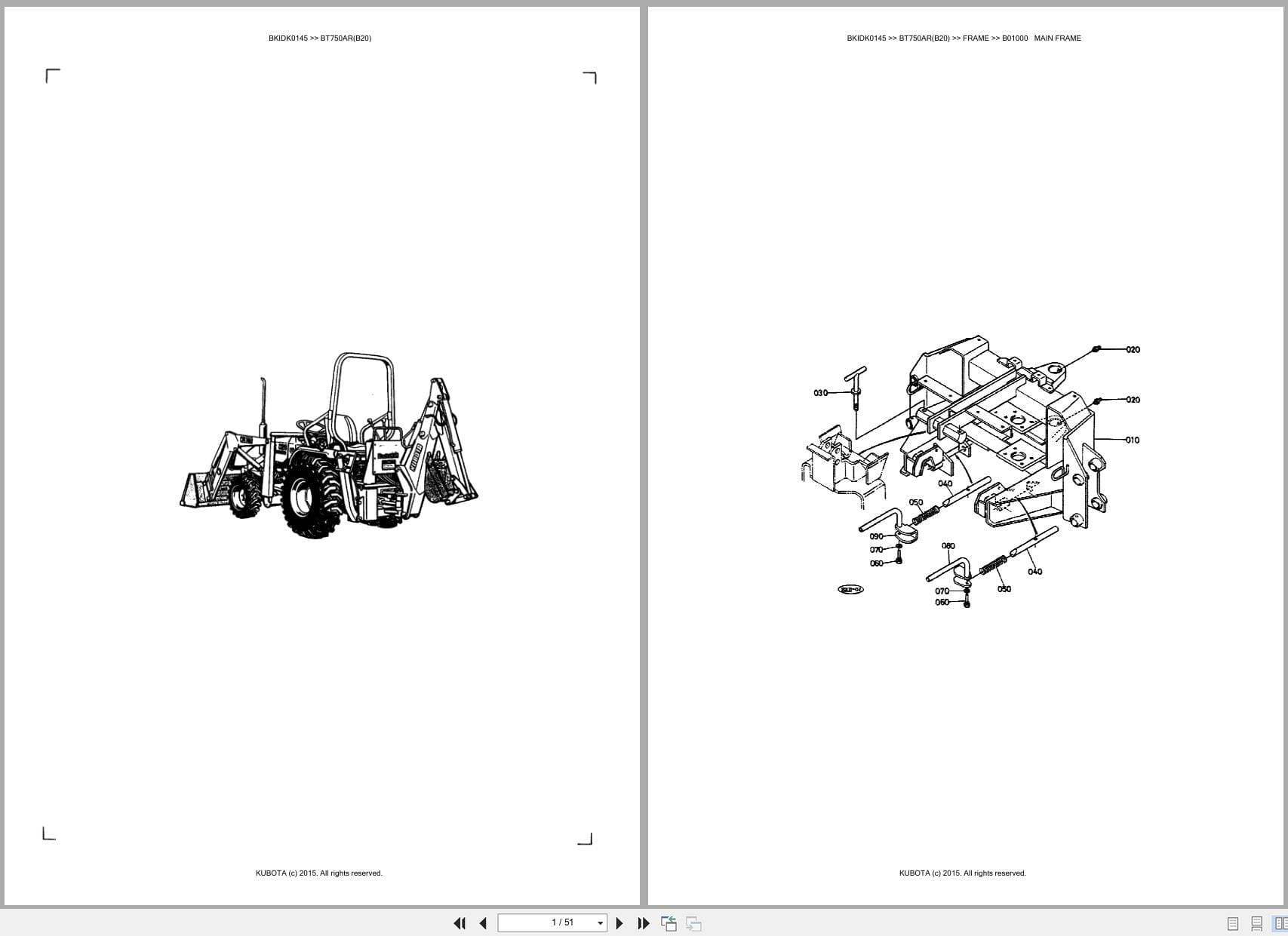 Kubota Tractor B20 Backhoe BT750AR Australia Parts Catalog