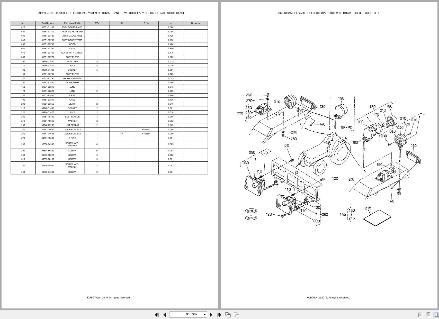 Kubota Tractor L2250DT Australia Parts Catalog