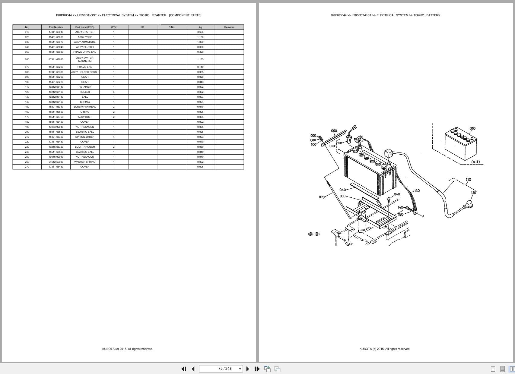 Kubota Tractor L2850DT-GST Australia Parts Catalog