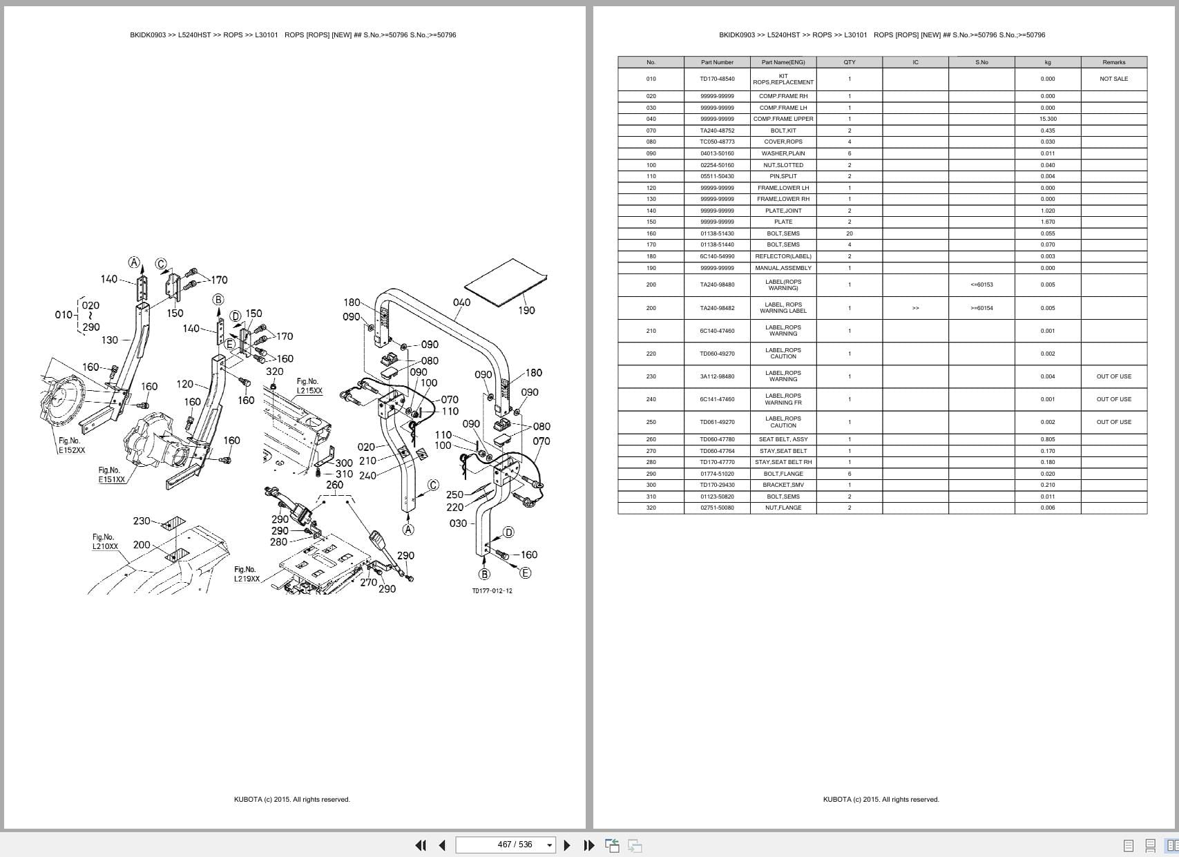 Kubota Tractor L5240HST Australia Parts Catalog