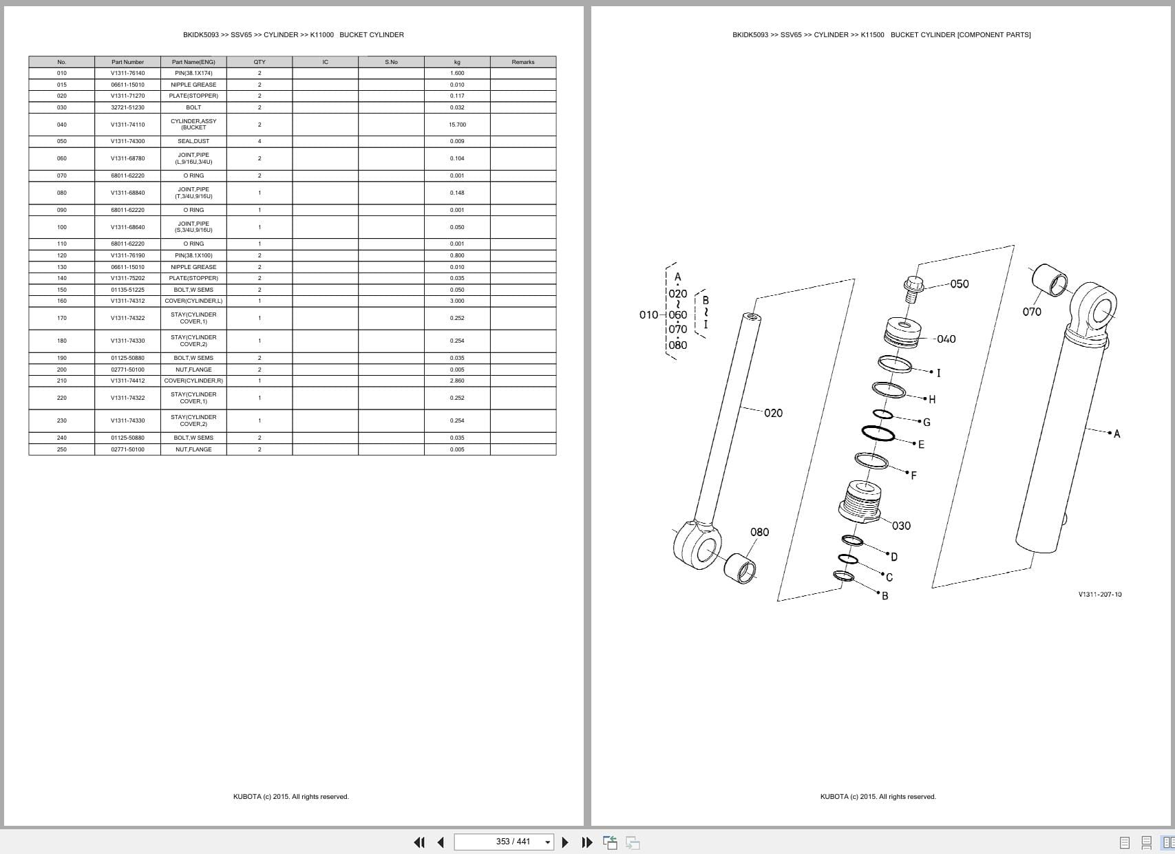 Kubota Tractor Loader SSV65 Australia Parts Catalog