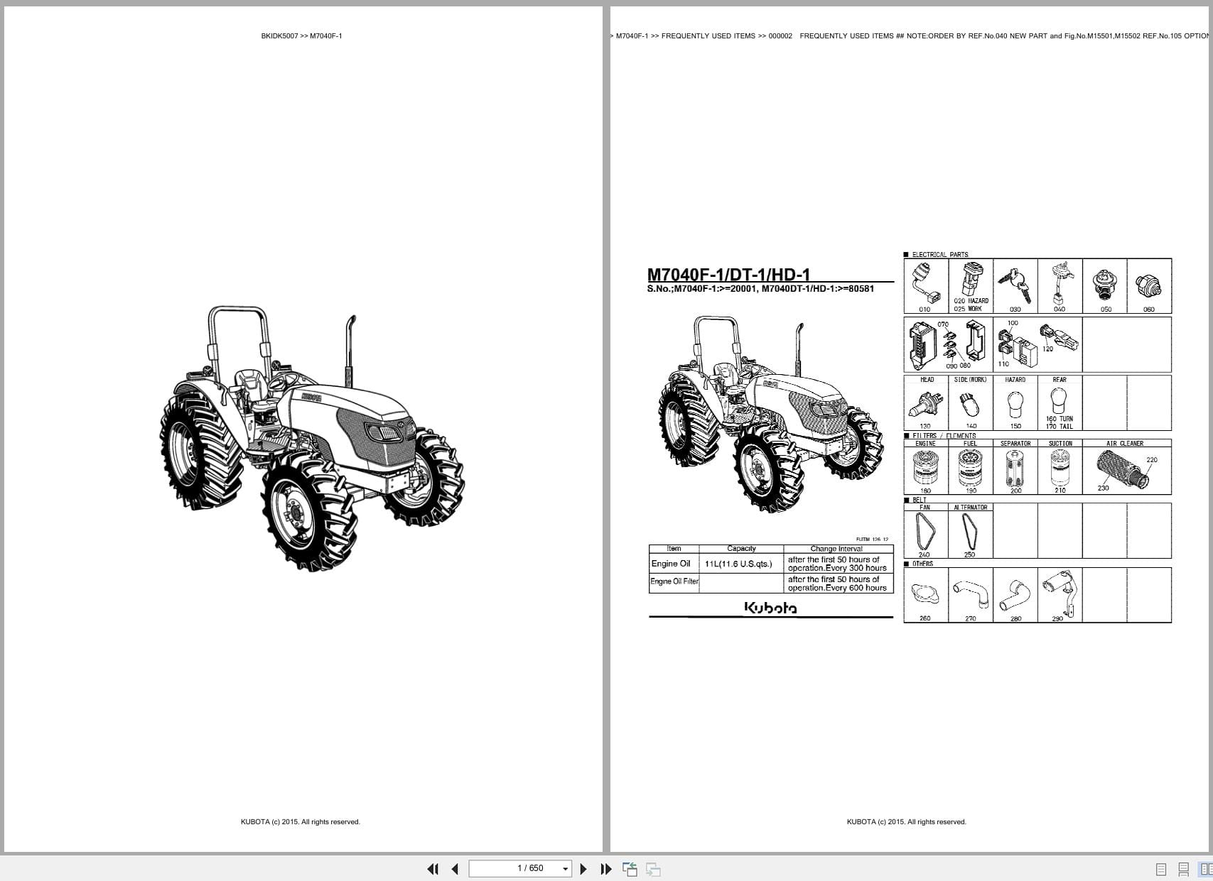 Kubota Tractor M7040F-1 Parts Catalog
