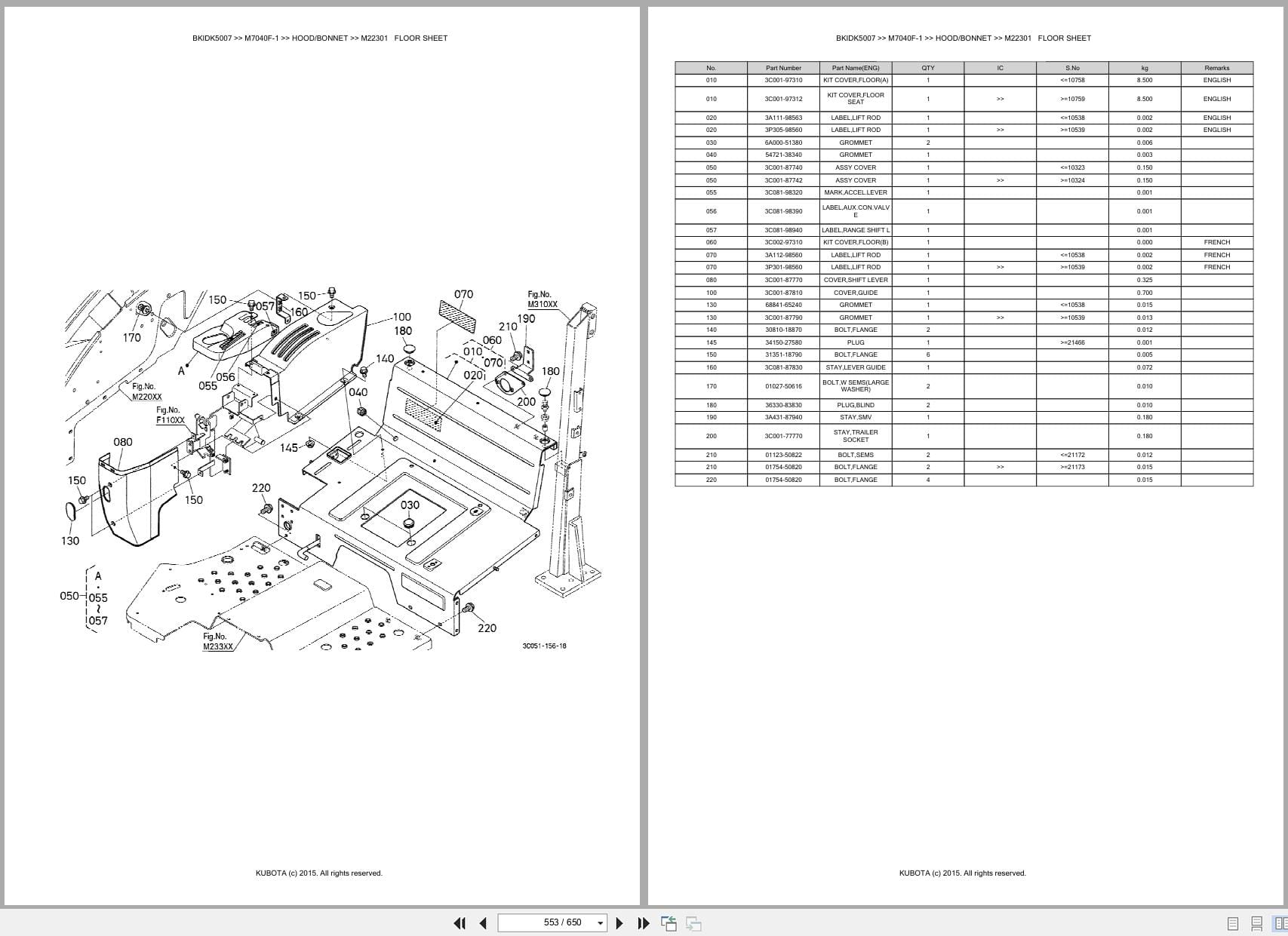 Kubota Tractor M7040F-1 Parts Catalog