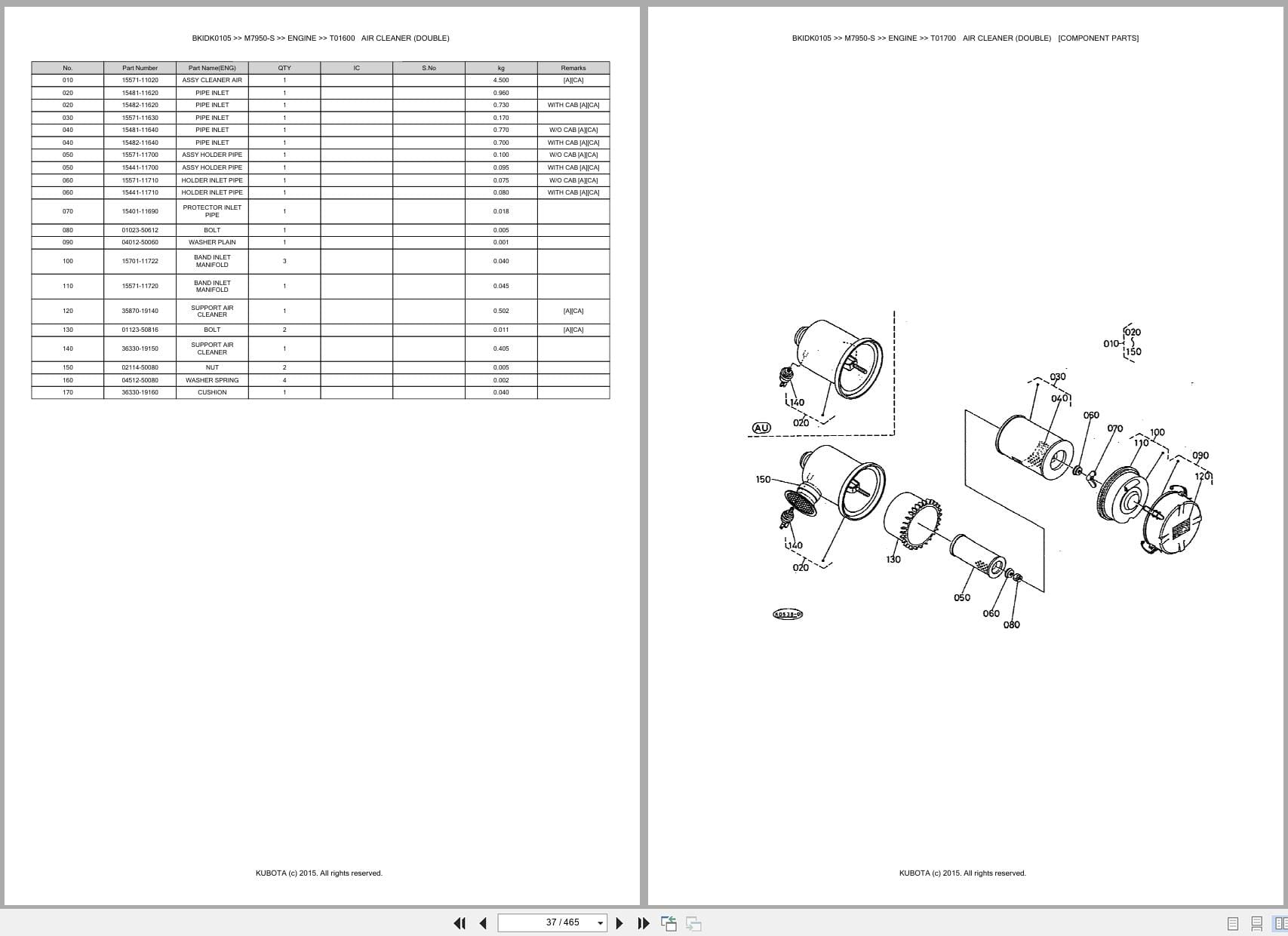 Kubota Tractor M7950-S Parts Catalog