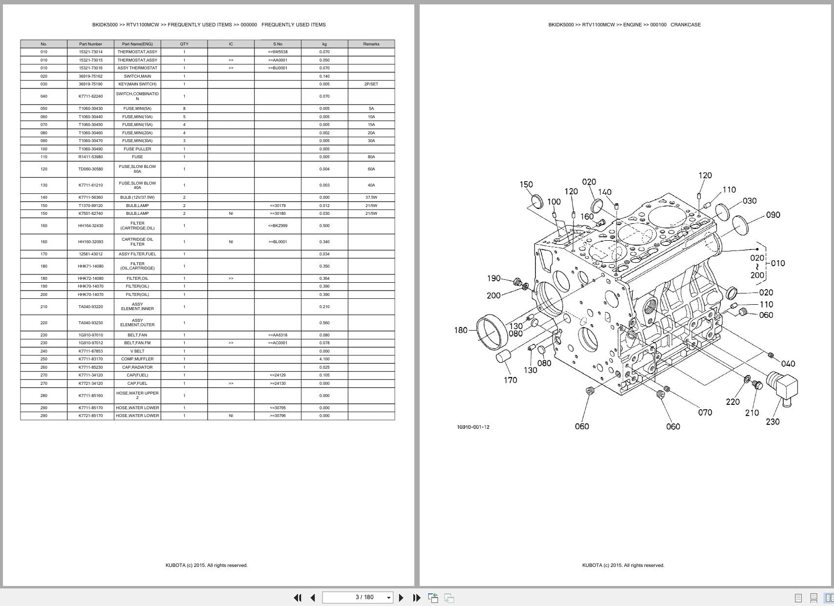 Kubota Utility Vehicle RTV1100MCW Parts Catalog