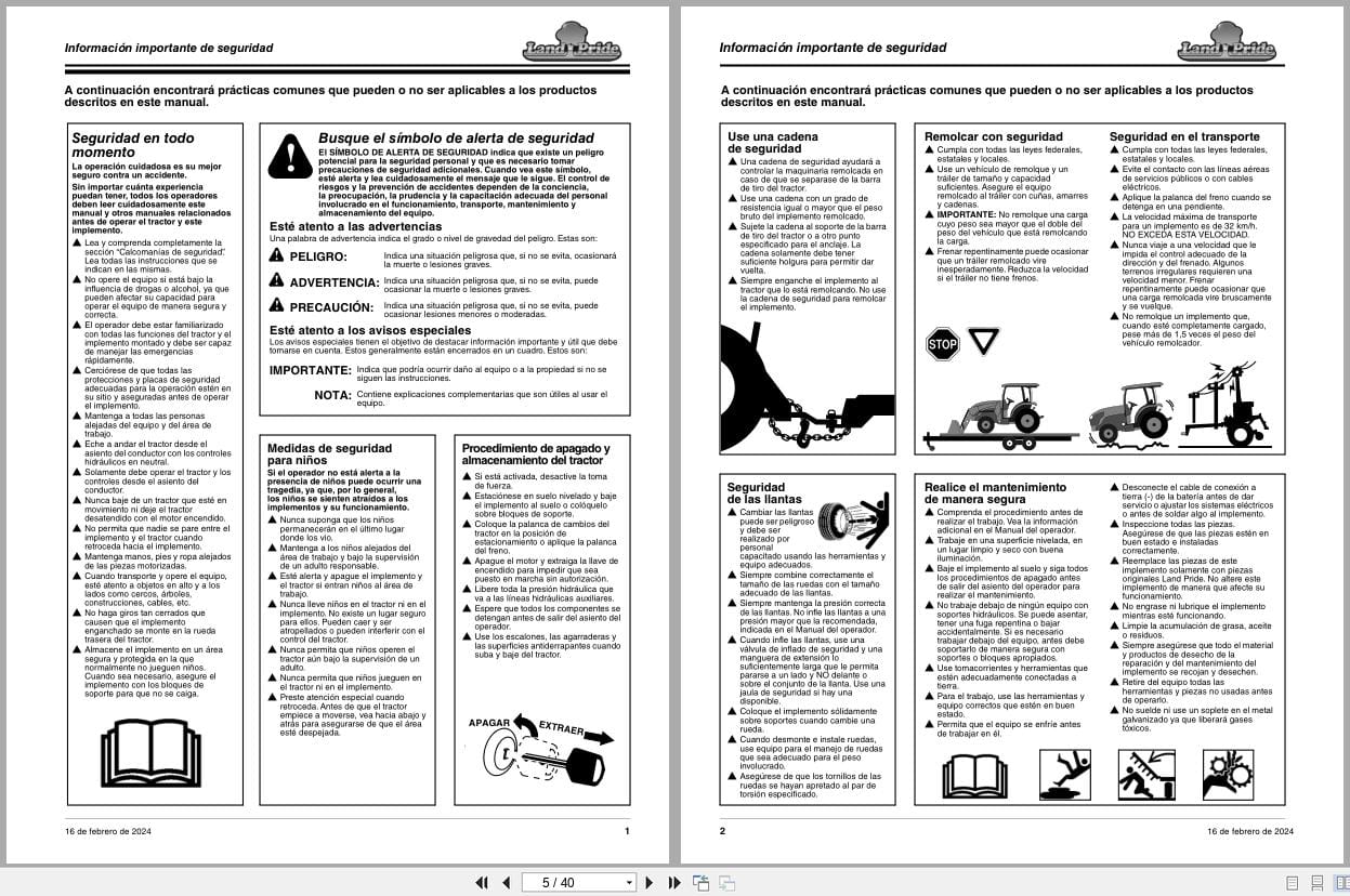 Land Pride Rotary Tillers RTA2072 RTR2072 Operator Manual 311-328M-SPA ES