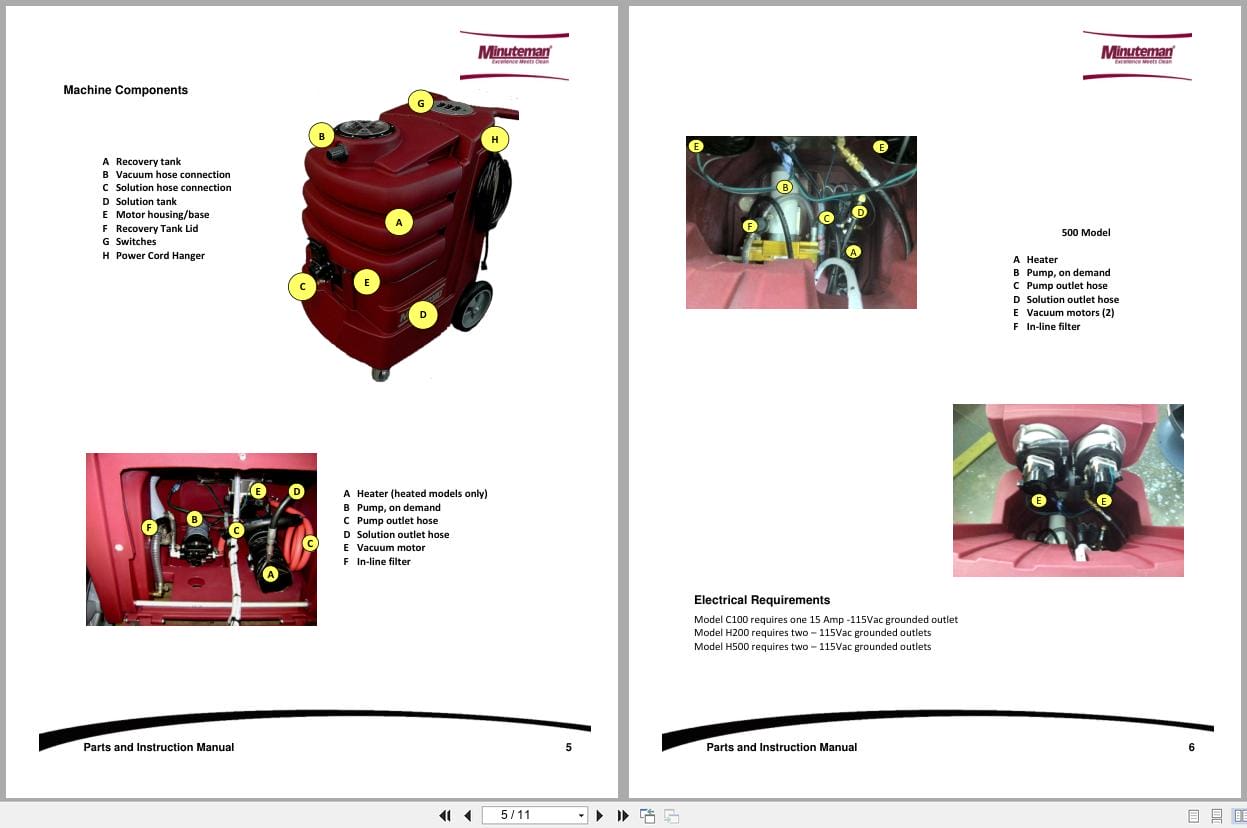 Minuteman Carpet Extractor C-Box 100 H-Box 200 500 Parts Instruction ...