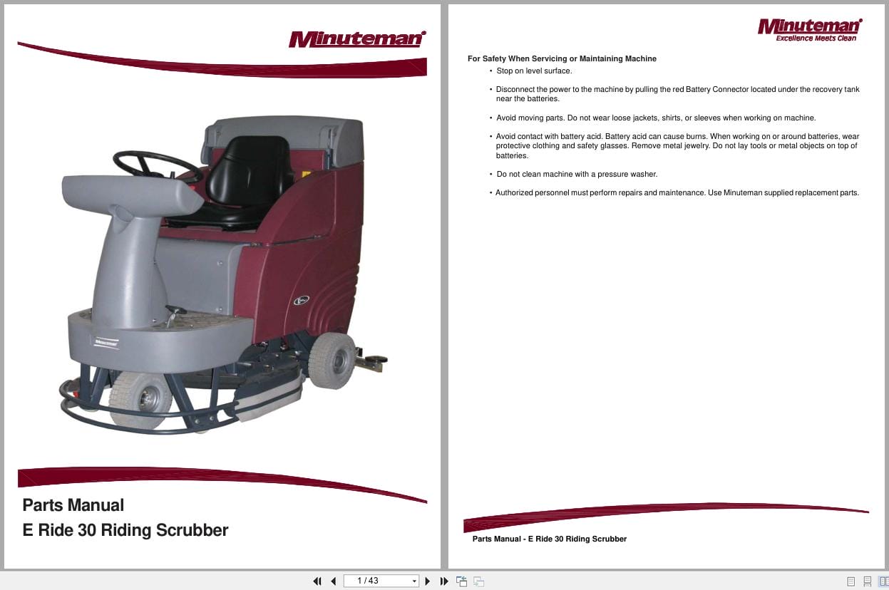 Minuteman Riding Scrubber E Ride 30 Parts Manual And Wiring Diagram