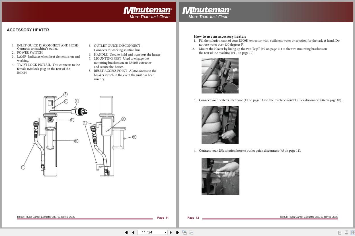 Minuteman Rush Carpet Extractor R500H Parts Instruction Manual 988757